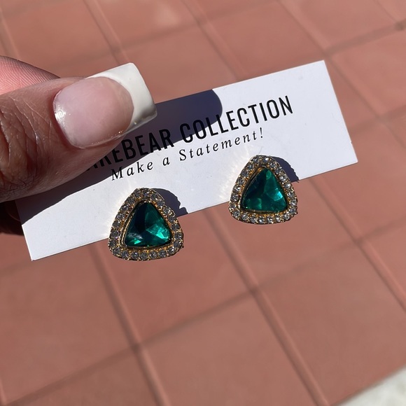 Mare bear collection | Jewelry | Green Rhinestone Triangle Studs | Poshmark